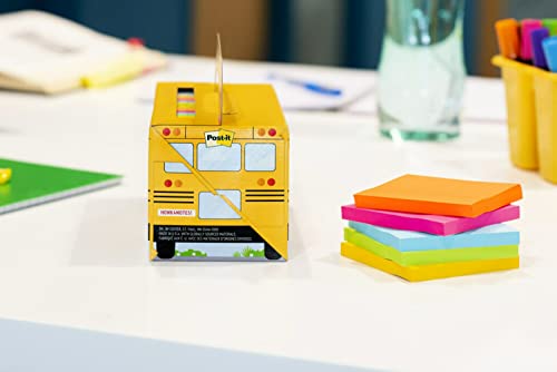 Post-it Super Sticky Notes Value Pack, 24 Pads, Convenient School Bus Carry and Storage Case, 2X The Sticking Power, 3x3 in, Bright Colors (Orange, Pink, Blue, Green, Yellow), Recyclable (654-24SSBUS)