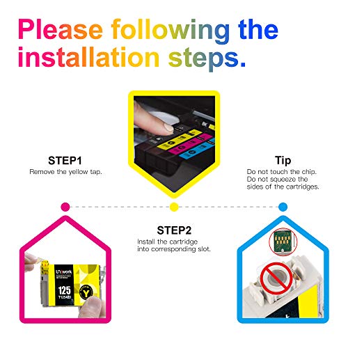 Uniwork Remanufactured Ink Cartridge Replacement for Epson 125 T125 use for NX125 NX127 NX130 NX230 NX420 NX530 NX625 Workforce 320 323 325 520 Printer Tray (4 Black 2 Cyan 2 Magenta 2 Yellow 10 Pack