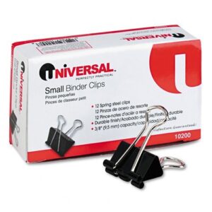 universal small binder clips, steel wire, 3/8″ capacity, 3/4″ wide, black/silver, 12/pack, 2 packs