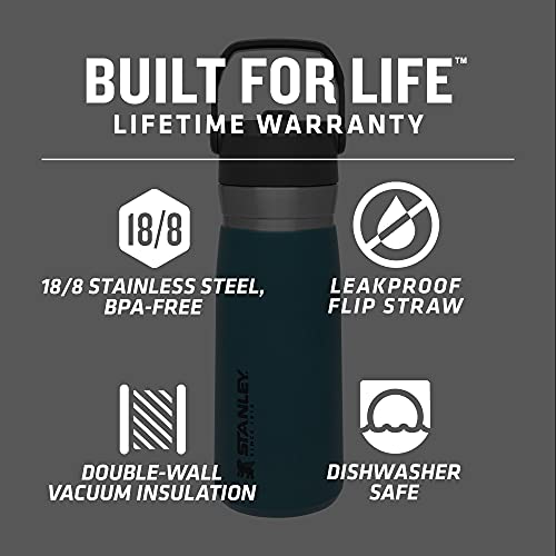 Stanley IceFlow Stainless Steel Bottle with Straw, Vacuum Insulated Water Bottle for Home, Office or Car, Reusable Leakproof Cup with Straw and Handle Lagoon, 22OZ