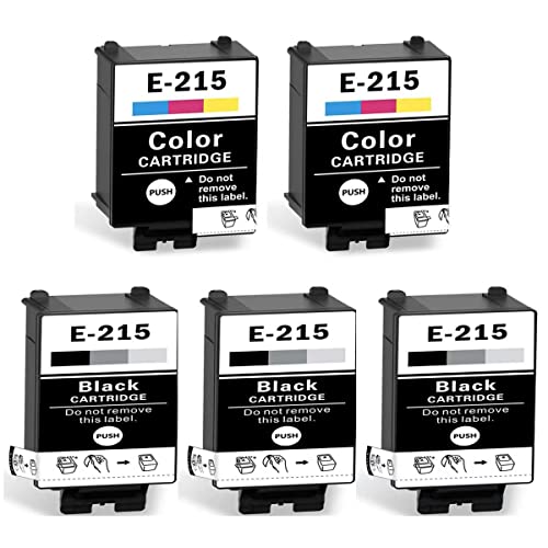 YLULEFFA 215 Ink Cartridges T215 Remanufactured for WF-100 WF-110 wf110 wf100 Printer, Pigment 5-Pack: 3 Black, 2 Color