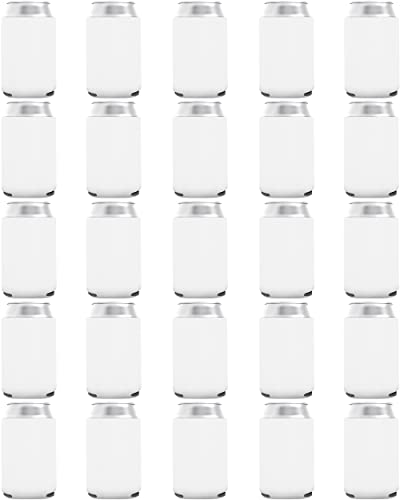 25 Pack White Blank Can Cooler Sleeves, Customizable Bulk Sublimation Can Coolers, Extra-Thick Collapsible Drink Insulator Sleeve, Beer Can Coolers for Party Beverages, PartyPrints