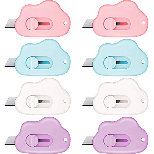 8 Pieces Mini Utility Knives Cloud and Flower Shaped Box Cutter Retractable Letter Opener Paper Envelope Cutter Carton Portable Cutter with Hole for Office and Home Use (Cloud)