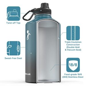 Coolflask 128 oz Gallon Water Bottle Insulated with Straw&3 Lids, Water Jug Large Stainless Steel Metal Vacuum Wide Mouth for Sports, Gym or Office, BPA-Free Keep Cold 48H Hot 24H, Samurai Cyan