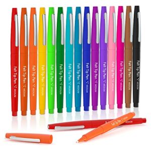 lelix felt tip pens, 15 colors, 0.7mm medium point felt pens, felt tip markers pens for journaling, writing, note taking, planner, perfect for art office and school supplies