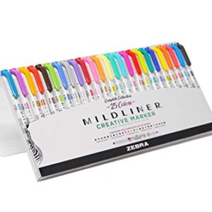 Zebra Pen 78525 Mildliner Double Ended Highlighter Set, Broad and Fine Point Tips, Assorted Ink Colors, 25-Pack