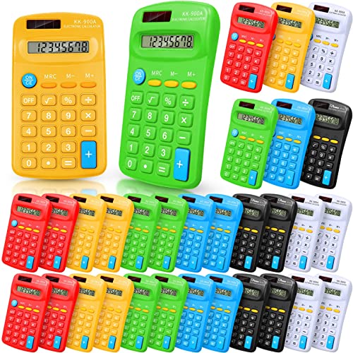 30 Pack Pocket Calculator Small Battery Powered Calculator Bulk Mini Size 4 Function Calculator Hand Held Basic Calculator for Students Kids School Home Office (Green, White, Red, Yellow, Blue, Black)