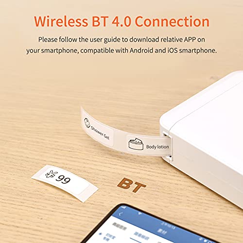 Label Maker D110 Portable Wireless Connect Rechargeable Mini Label Printer with Tape for Phone Compatible School Office Home Organization White