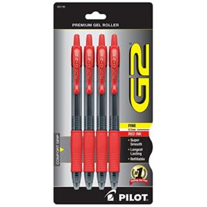 pilot® g-2™ retractable gel pens, fine point, 0.7 mm, clear barrels, red ink, pack of 4