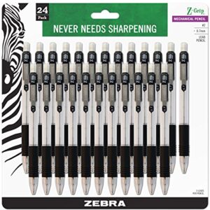 Zebra Pen Z-Grip Mechanical Pencil, 0.7mm Point Size, HB #2 Graphite, Black Grip, 24 Pack