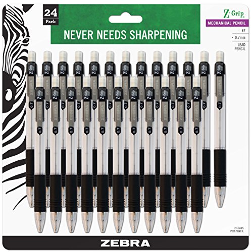 Zebra Pen Z-Grip Mechanical Pencil, 0.7mm Point Size, HB #2 Graphite, Black Grip, 24 Pack