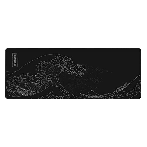 Extended Large Anime Black Mouse Pad The Great Wave off Kanagawa Painting Big Gaming Mouse Mat XXL Non-Slip Water-Resistant Rubber Base Computer Keyboard Mat Full Desk Mousepad 3D Pattern Keyboard Mat