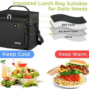 Insulated Lunch Bag Reusable Large Lunch Box for Men/Women, Leakproof Cooler Tote Portable Lunch Bag with Adjustable Shoulder Strap (Black)