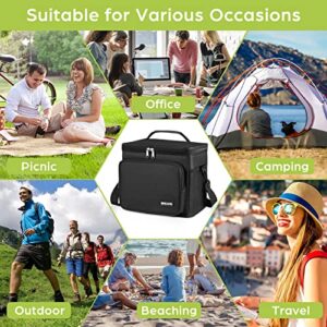 Insulated Lunch Bag Reusable Large Lunch Box for Men/Women, Leakproof Cooler Tote Portable Lunch Bag with Adjustable Shoulder Strap (Black)