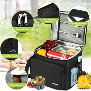 Insulated Lunch Bag Reusable Large Lunch Box for Men/Women, Leakproof Cooler Tote Portable Lunch Bag with Adjustable Shoulder Strap (Black)