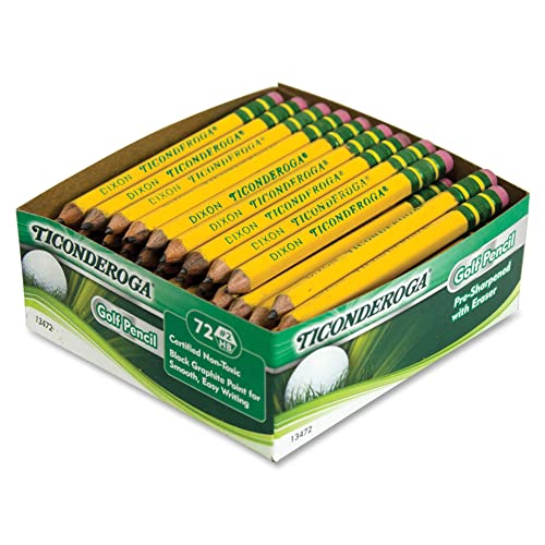 Ticonderoga Golf Pencils With Erasers, #2 HB Lead, Yellow, Pack Of 72