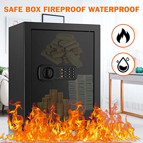 GHJGAGE 2.0 Cubic Large Safe Box Fireproof Waterproof, Anti-Theft Fireproof Safe with Digital Keypad & Mute Function, Security Home Safe for Money Firearm Documents Valuables