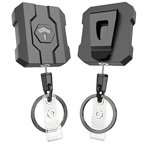 2 Pack Retractable Keychain Heavy Duty, Retractable ID Badge Clip Reel, Badge Holder with Belt Clip, 31.5” Steel Cord, 10 oz Rebound