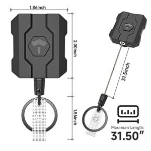 2 Pack Retractable Keychain Heavy Duty, Retractable ID Badge Clip Reel, Badge Holder with Belt Clip, 31.5” Steel Cord, 10 oz Rebound