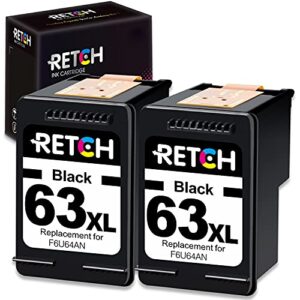 retch remanufactured ink cartridges replacement for hp 63xl f6u63an for envy 4520 4516 officejet 5255 5258 5220 3830 4650 3831 3833 4655 deskjet 1112 3630 3632 3633 3634 2130 2132 inkjet printer tray