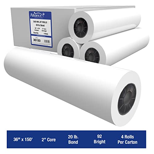 Alliance Wide Format Paper CAD Bond Rolls (20lb | 4 Rolls, 36 In x 150 Ft | 2" Core)