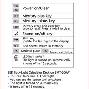 LED Back-Light Calculator Desktop SMT-200 / Added Sound Function (White)