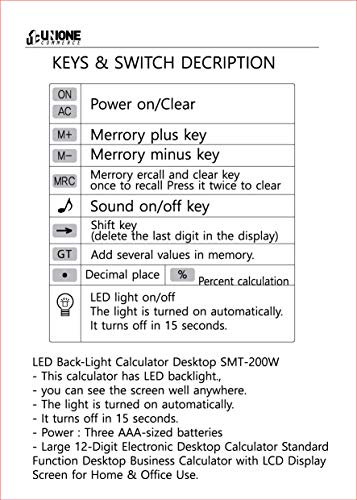 LED Back-Light Calculator Desktop SMT-200 / Added Sound Function (White)