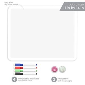 Dry Erase Board 11 by 14 in - Magnetic Whiteboard with 4 Markers and 2 Magnets- White Frame- for School, Home, Office, Remote Learning- Easy to Hang on Walls or Magnetic Surface