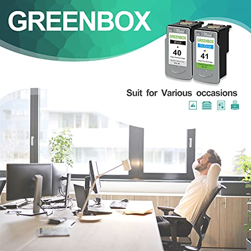 GREENBOX Remanufactured Ink Cartridge PG40 CL41 Replacement for Canon PG-40 CL-41 for Canon PIXMA IP1800 IP2600 MP140 MP150 151 MP160 MP170 MP180 MP190 MP210 MP450 MP470 JX200 Printer(1 Black 1 Color)