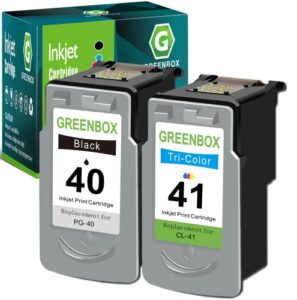 greenbox remanufactured ink cartridge pg40 cl41 replacement for canon pg-40 cl-41 for canon pixma ip1800 ip2600 mp140 mp150 151 mp160 mp170 mp180 mp190 mp210 mp450 mp470 jx200 printer(1 black 1 color)