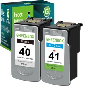 GREENBOX Remanufactured Ink Cartridge PG40 CL41 Replacement for Canon PG-40 CL-41 for Canon PIXMA IP1800 IP2600 MP140 MP150 151 MP160 MP170 MP180 MP190 MP210 MP450 MP470 JX200 Printer(1 Black 1 Color)