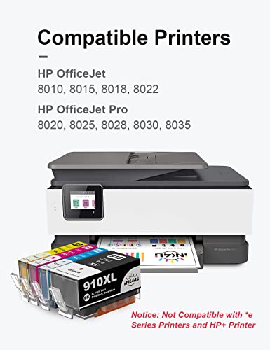 INK4U Compatible 910 Ink Cartridges Replacement for HP 910XL Ink Cartridges Combo Pack to Work with HP OfficeJet Pro 8025 8035 8020 8030 8028 OfficeJet 8022 8018 8015 8010 Printer (1B1C1M1Y, 4-Pack)