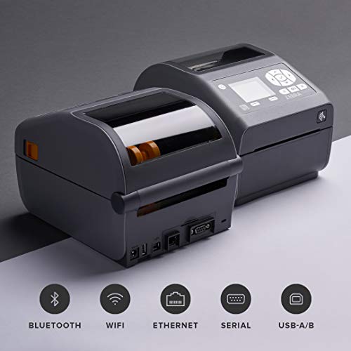 ZEBRA ZD620d Direct Thermal Desktop Printer with LCD Screen 300 dpi Print Width 4 in WiFi Bluetooth Ethernet Serial USB ZD62143-D01L01EZ