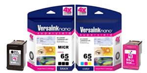 versaink-nano hp 65 ms micr black ink cartridge for check printing & versaink-nano 65 cs tri-color ink cartridge pack, cyan, yellow, magenta, black