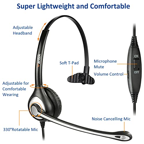 Phone Headset 2.5mm with Microphone Noise Cancelling & Volume Controls, Telephone Headphone Compatible with Panasonic Dect 6.0 Phones, Comfort-Fit Telephone Headset for AT&T Vtech Cordless Phones