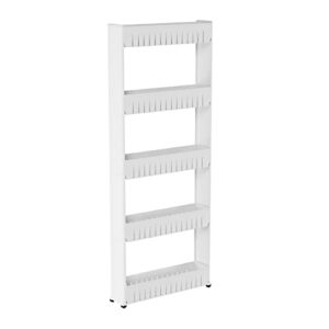 mobile shelving unit organizer with 5 large storage baskets, slim slide out pantry rack for narrow spaces by everyday home