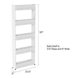 Mobile Shelving Unit Organizer with 5 Large Storage Baskets, Slim Slide Out Pantry Rack for Narrow Spaces by Everyday Home