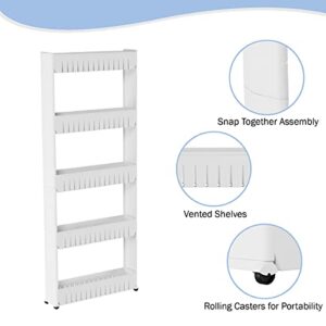 Mobile Shelving Unit Organizer with 5 Large Storage Baskets, Slim Slide Out Pantry Rack for Narrow Spaces by Everyday Home