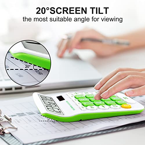 Calculators Desktop, Two Way Power Battery and Solar Desk Calculator, Big Buttons Easy to Press Used as Office Calculators for Desk, 12 Digit Adding Machine Calculators Large LCD Display (Green)