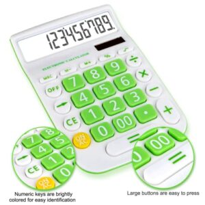 Calculators Desktop, Two Way Power Battery and Solar Desk Calculator, Big Buttons Easy to Press Used as Office Calculators for Desk, 12 Digit Adding Machine Calculators Large LCD Display (Green)