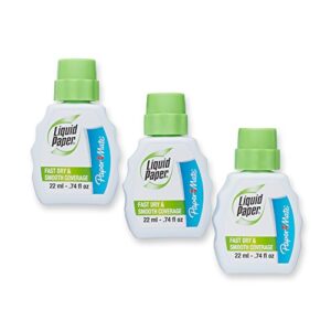 paper mate 5643115 liquid paper fast dry correction fluid, 22 ml, 3 count