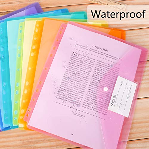 EOOUT 30pcs Binder Pocket, Binder Pockets for 3 Ring, Binder Folders, 11 Holes, Letter Size, Snap Button Pouch with Label for School, Home and Office