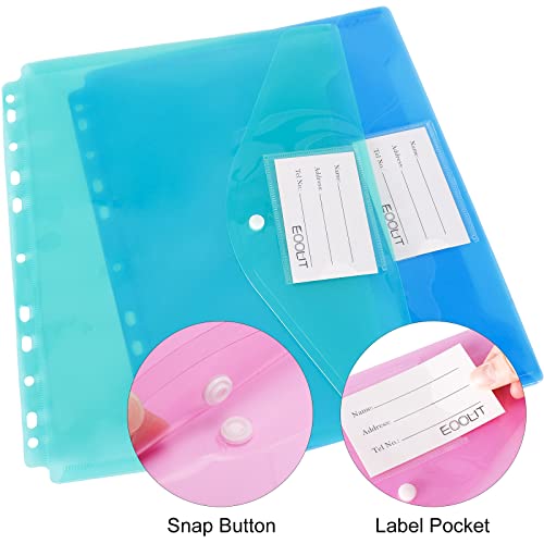 EOOUT 30pcs Binder Pocket, Binder Pockets for 3 Ring, Binder Folders, 11 Holes, Letter Size, Snap Button Pouch with Label for School, Home and Office