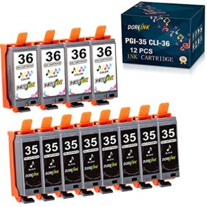 doreink 35 36 compatible pgi-35 cli-36 ink cartridge for canon pgi-35 cli-36 pgi35 cli36 to use with pixma ip110 ip100 tr150 mini260 mini320 printer(8 black, 4 tri-color) 12 pack