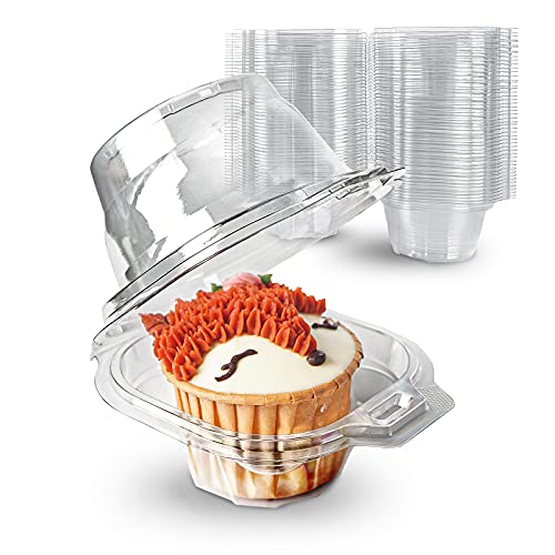 IHONGBEI 100 Packs Individual Cupcake Containers Stackable Single Compartment Cupcake Disposable Carrier Holder Box Deep Dome Clear Plastic BPA-free (100 PCs)