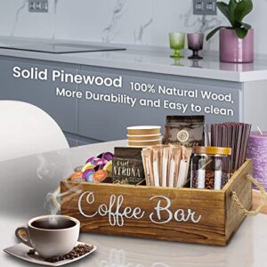 Coffee Station Organizer - 3 Removable Dividers, Wooden Coffee Bar Accessories Storage Container For Countertop, Farmhouse Kcup Coffee Pod Holder Basket With Handle For Coffee Lover