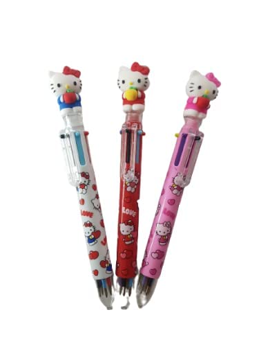 Hello Kitty 0.7mm 6-Color Multicolor Ballpoint Pen w/Hello Kitty Figure 1PC (Red)