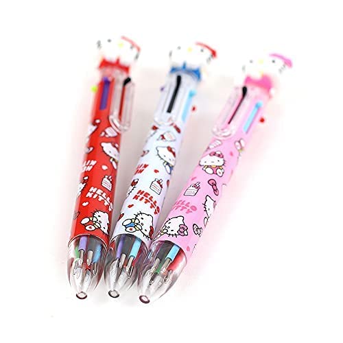 Hello Kitty 0.7mm 6-Color Multicolor Ballpoint Pen w/Hello Kitty Figure 1PC (Red)