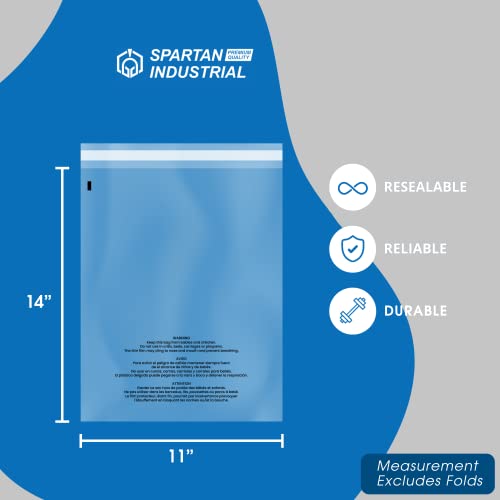 Spartan Industrial - 11” X 14” (200 Count) Self Seal Clear Poly Bags with Suffocation Warning for Packaging, T Shirts & FBA - Permanent Adhesive