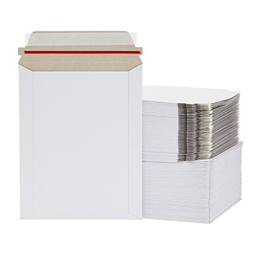 100 Pack 7x9 Rigid Cardboard Mailers That Stay Flat, Self Adhesive Photo Envelopes for Shipping Documents, Bulk (White)